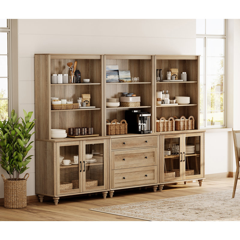 One Allium Way® Sideboard Cabinet With Bar Hutch, Buffet Cabinet With 4 Glass Doors, 3 Drawers ...